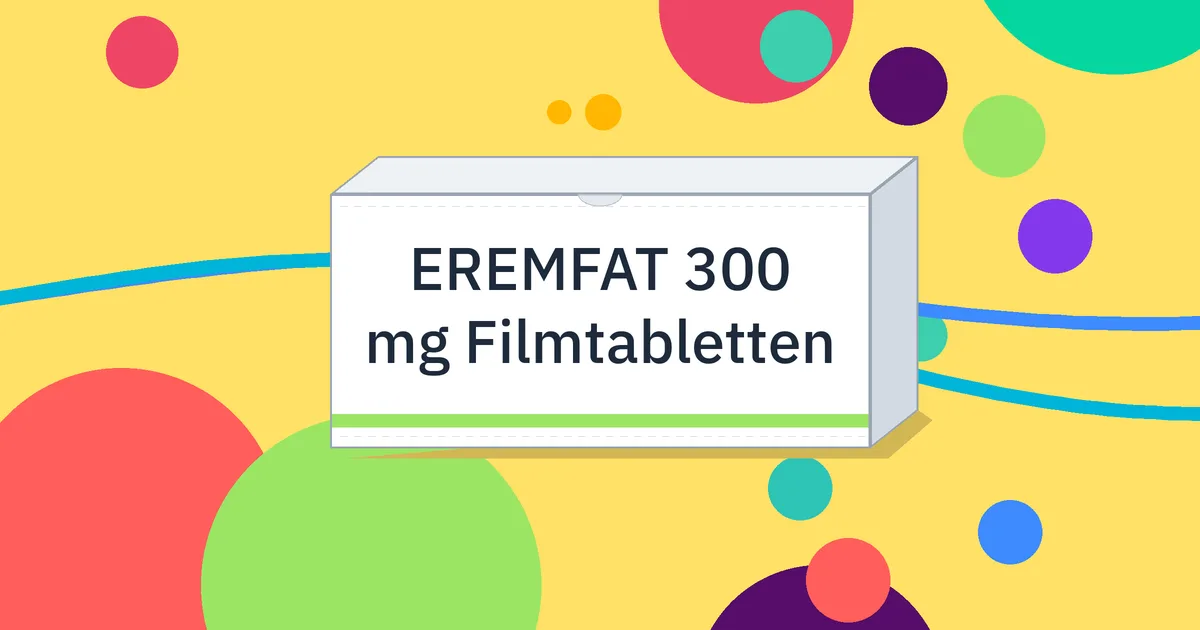 Symbolbild: Packung mit der Aufschrift EREMFAT 300 mg Filmtabletten (PZN 02590997) – Verfügbarkeit und Bezug in Apotheken in Frankfurt am Main