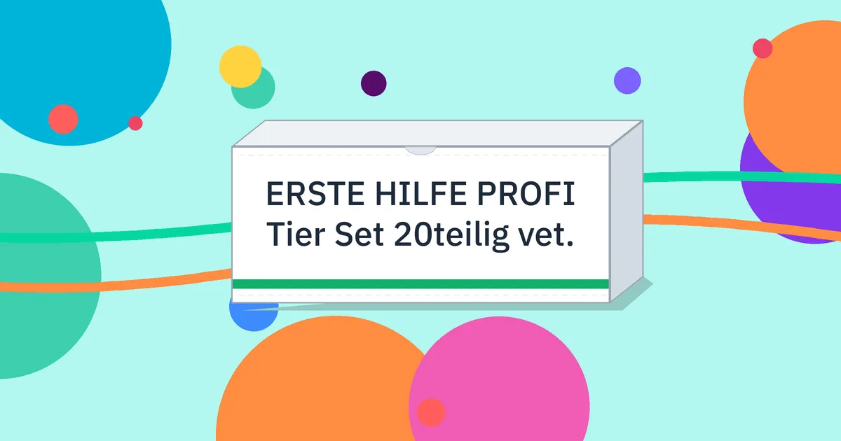 Symbolbild: Packung mit der Aufschrift ERSTE HILFE PROFI Tier Set 20teilig vet. (PZN 19767514) – Verfügbarkeit und Bezug in Apotheken in Frankfurt am Main