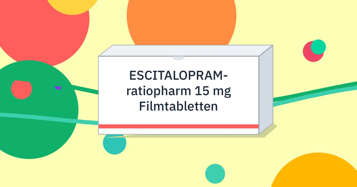 Symbolbild: Packung mit der Aufschrift ESCITALOPRAM-ratiopharm 15 mg Filmtabletten (PZN 00271354) – Verfügbarkeit und Bezug in Apotheken in Frankfurt am Main