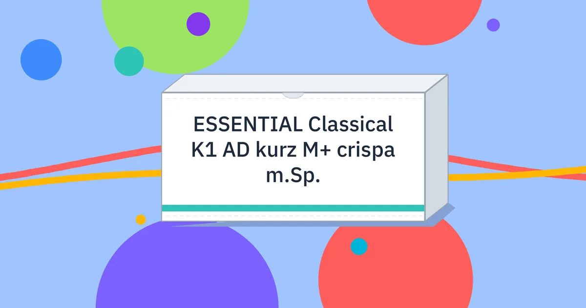 Symbolbild: Packung mit der Aufschrift ESSENTIAL Classical K1 AD kurz M+ crispa m.Sp. (PZN 17000197) – Verfügbarkeit und Bezug in Apotheken in Frankfurt am Main