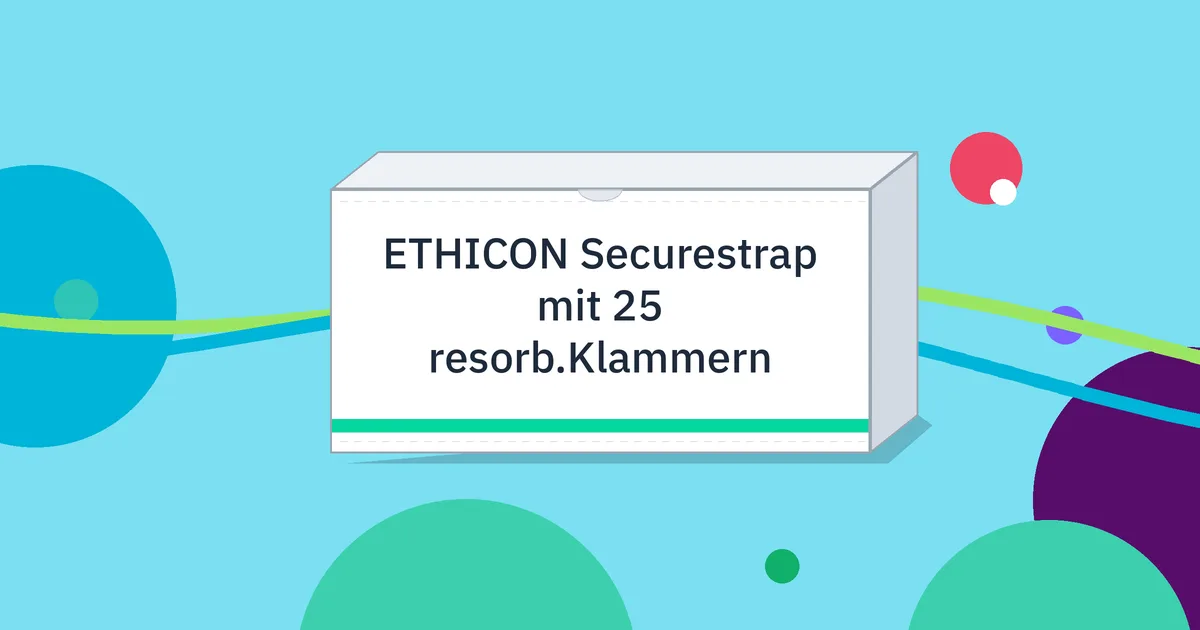 Symbolbild: Packung mit der Aufschrift ETHICON Securestrap mit 25 resorb.Klammern (PZN 10000142) – Verfügbarkeit und Bezug in Apotheken in Frankfurt am Main