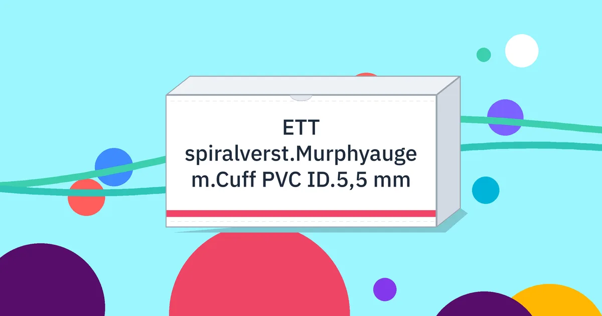 Symbolbild: Packung mit der Aufschrift ETT spiralverst.Murphyauge m.Cuff PVC ID.5,5 mm (PZN 19120712) – Verfügbarkeit und Bezug in Apotheken in Frankfurt am Main