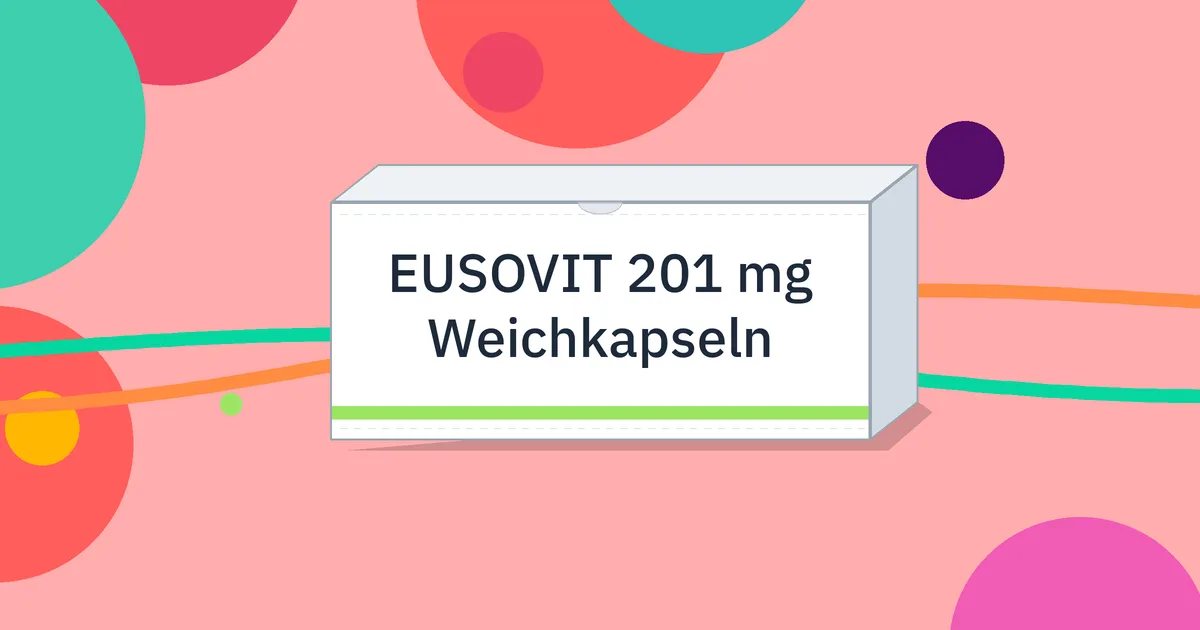 Symbolbild: Packung mit der Aufschrift EUSOVIT 201 mg Weichkapseln (PZN 08998245) – Verfügbarkeit und Bezug in Apotheken in Frankfurt am Main