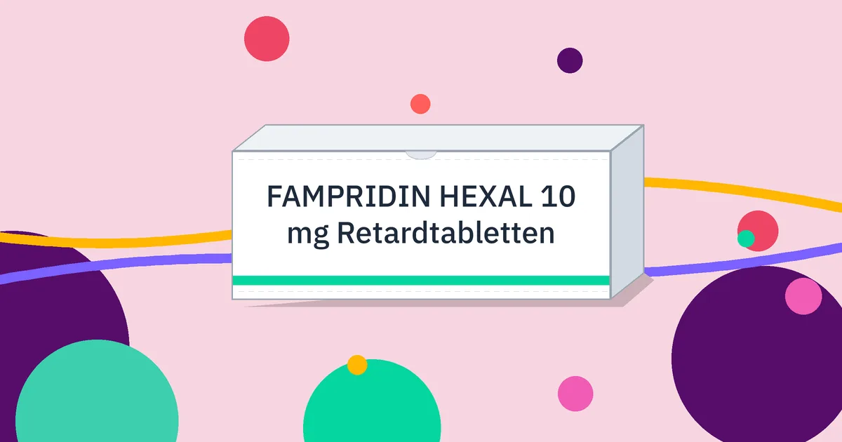 Symbolbild: Packung mit der Aufschrift FAMPRIDIN HEXAL 10 mg Retardtabletten (PZN 18180563) – Verfügbarkeit und Bezug in Apotheken in Frankfurt am Main
