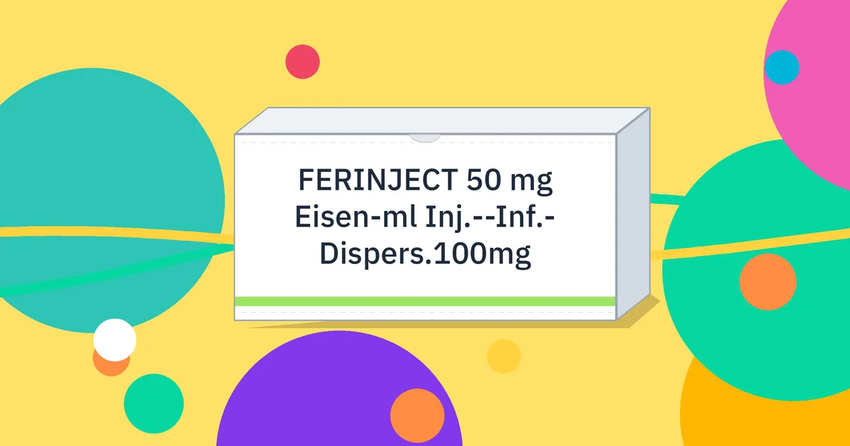 Symbolbild: Packung mit der Aufschrift FERINJECT 50 mg Eisen-ml Inj.--Inf.-Dispers.100mg (PZN 18841094) – Verfügbarkeit und Bezug in Apotheken in Frankfurt am Main