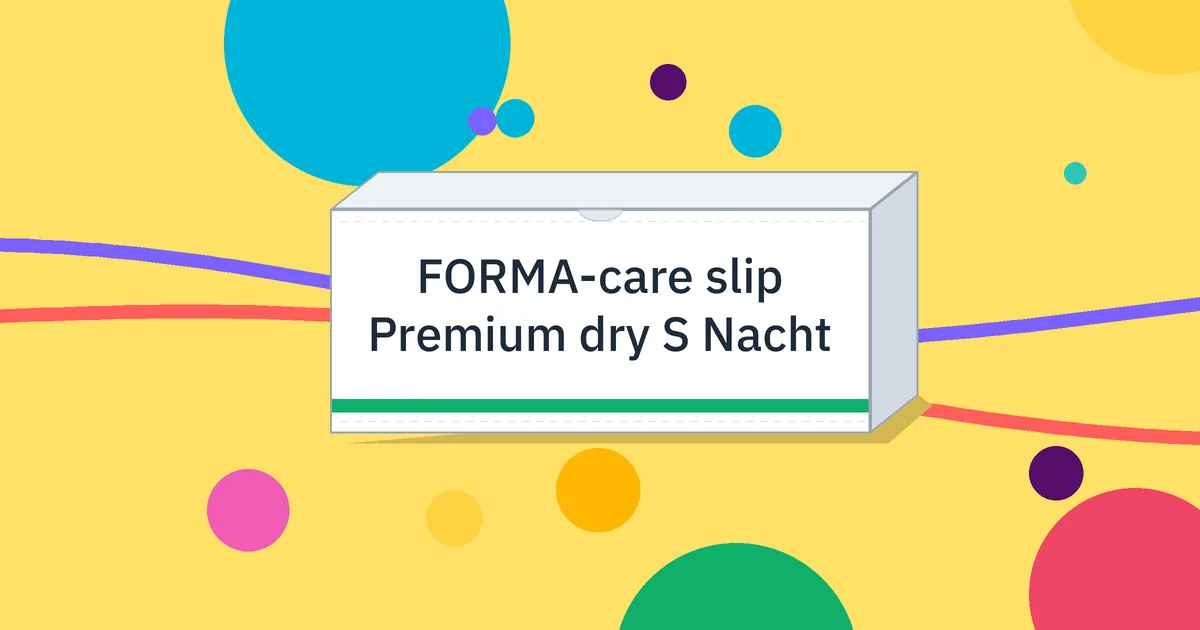 Symbolbild: Packung mit der Aufschrift FORMA-care slip Premium dry S Nacht (PZN 12601199) – Verfügbarkeit und Bezug in Apotheken in Frankfurt am Main