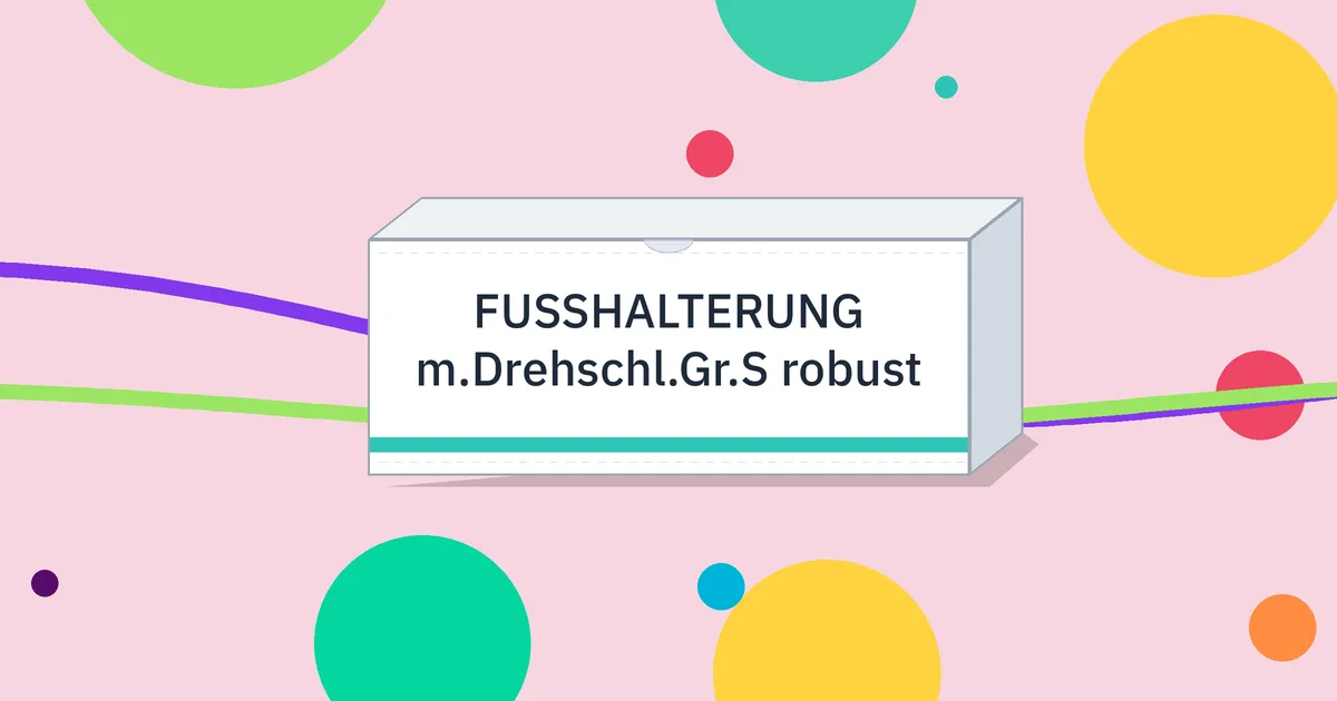 Symbolbild: Packung mit der Aufschrift FUSSHALTERUNG m.Drehschl.Gr.S robust (PZN 11574431) – Verfügbarkeit und Bezug in Apotheken in Frankfurt am Main