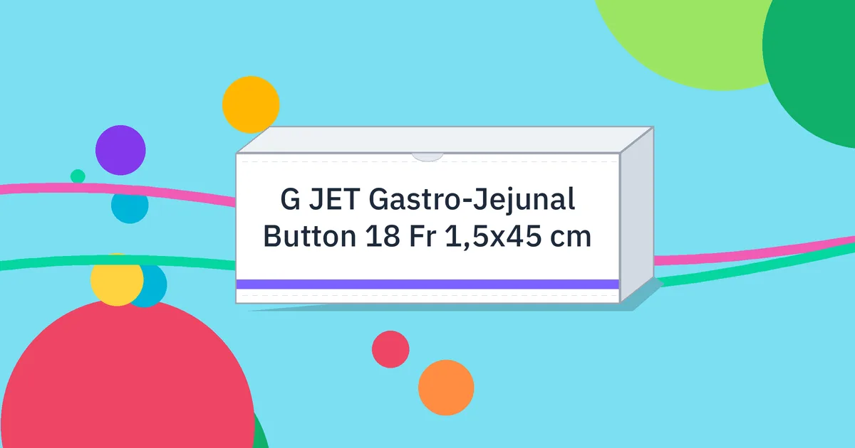 Symbolbild: Packung mit der Aufschrift G JET Gastro-Jejunal Button 18 Fr 1,5x45 cm (PZN 14347138) – Verfügbarkeit und Bezug in Apotheken in Frankfurt am Main