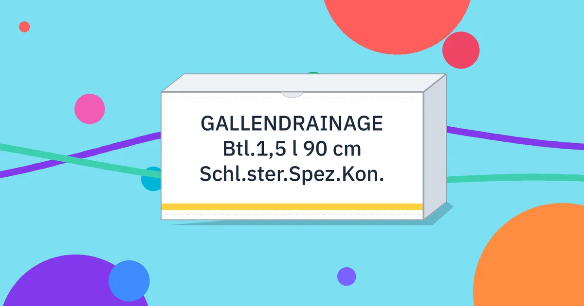 Symbolbild: Packung mit der Aufschrift GALLENDRAINAGE Btl.1,5 l 90 cm Schl.ster.Spez.Kon. (PZN 04043874) – Verfügbarkeit und Bezug in Apotheken in Frankfurt am Main