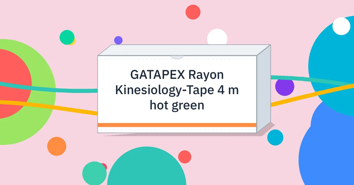 Symbolbild: Packung mit der Aufschrift GATAPEX Rayon Kinesiology-Tape 4 m hot green (PZN 11539914) – Verfügbarkeit und Bezug in Apotheken in Frankfurt am Main
