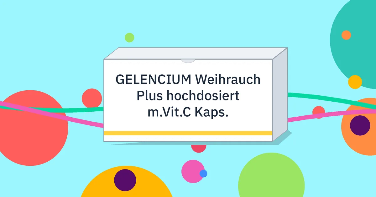 Symbolbild: Packung mit der Aufschrift GELENCIUM Weihrauch Plus hochdosiert m.Vit.C Kaps. (PZN 19176575) – Verfügbarkeit und Bezug in Apotheken in Frankfurt am Main