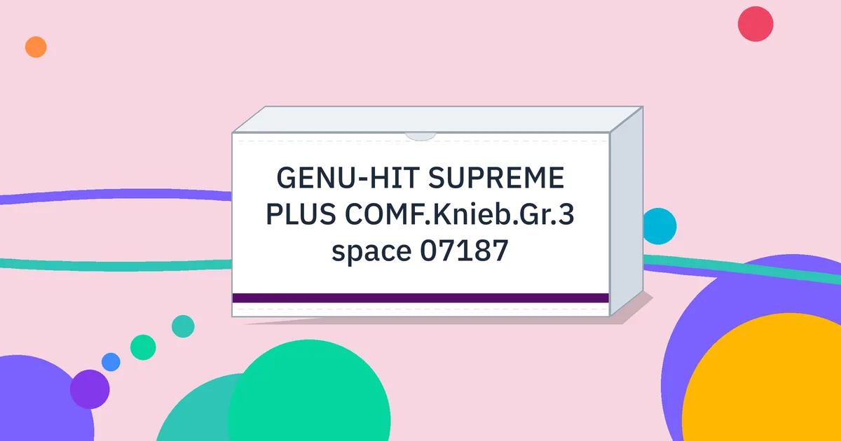 Symbolbild: Packung mit der Aufschrift GENU-HIT SUPREME PLUS COMF.Knieb.Gr.3 space 07187 (PZN 20095787) – Verfügbarkeit und Bezug in Apotheken in Frankfurt am Main