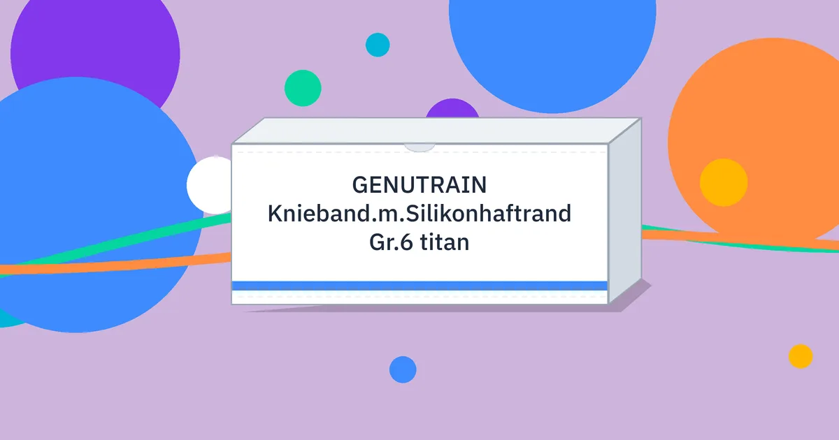 Symbolbild: Packung mit der Aufschrift GENUTRAIN Knieband.m.Silikonhaftrand Gr.6 titan (PZN 03140233) – Verfügbarkeit und Bezug in Apotheken in Frankfurt am Main