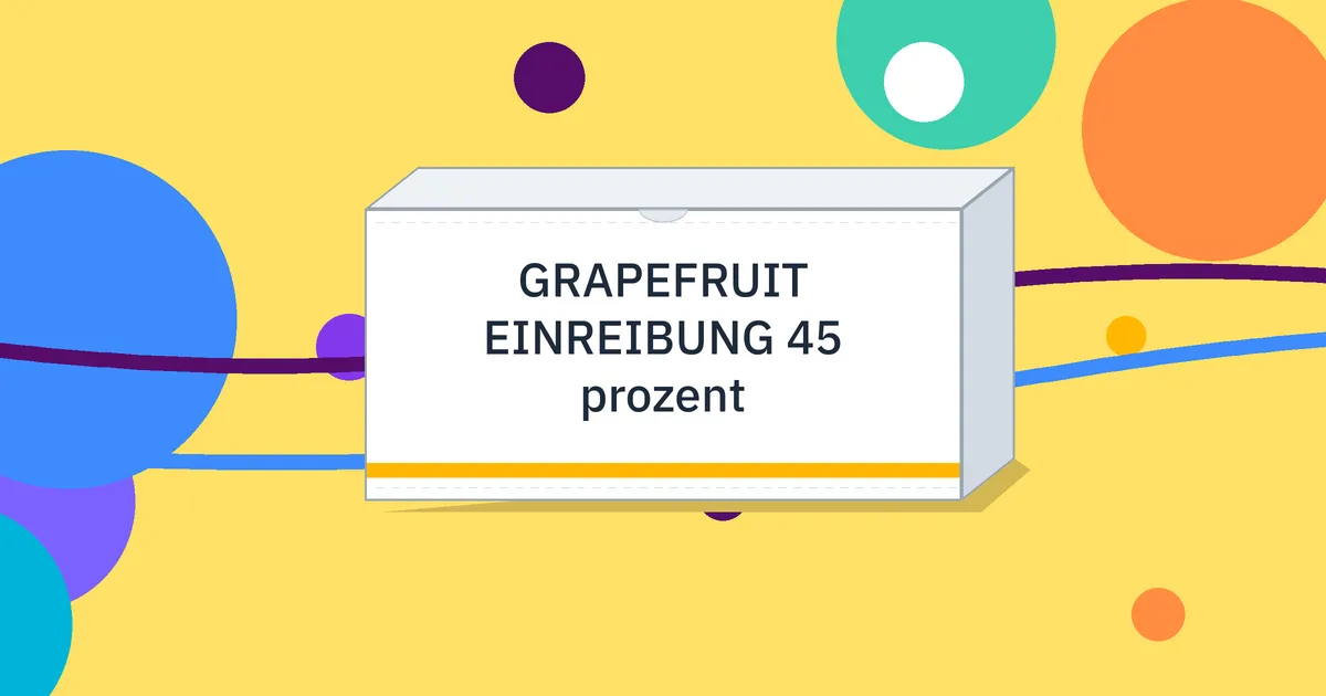 Symbolbild: Packung mit der Aufschrift GRAPEFRUIT EINREIBUNG 45 prozent (PZN 04979759) – Verfügbarkeit und Bezug in Apotheken in Frankfurt am Main