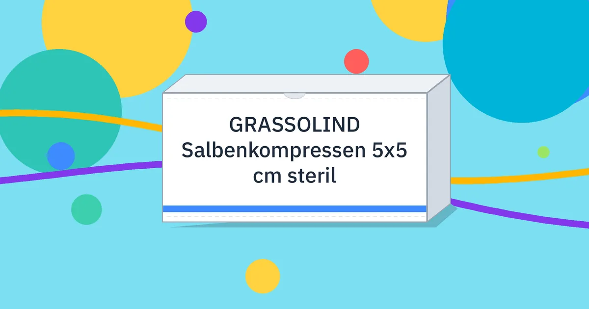 Symbolbild: Packung mit der Aufschrift GRASSOLIND Salbenkompressen 5x5 cm steril (PZN 12594140) – Verfügbarkeit und Bezug in Apotheken in Frankfurt am Main