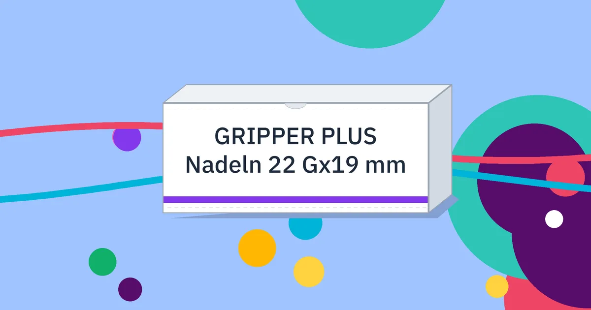 Symbolbild: Packung mit der Aufschrift GRIPPER PLUS Nadeln 22 Gx19 mm (PZN 00108499) – Verfügbarkeit und Bezug in Apotheken in Frankfurt am Main