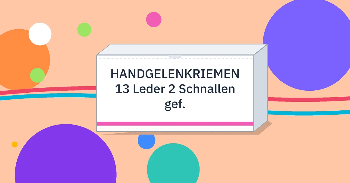 Symbolbild: Packung mit der Aufschrift HANDGELENKRIEMEN 13 Leder 2 Schnallen gef. (PZN 01727425) – Verfügbarkeit und Bezug in Apotheken in Frankfurt am Main