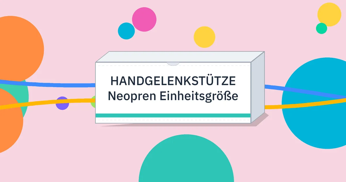 Symbolbild: Packung mit der Aufschrift HANDGELENKSTÜTZE Neopren Einheitsgröße (PZN 19069922) – Verfügbarkeit und Bezug in Apotheken in Frankfurt am Main