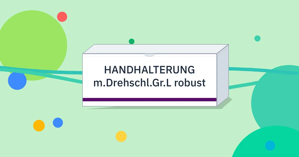 Symbolbild: Packung mit der Aufschrift HANDHALTERUNG m.Drehschl.Gr.L robust (PZN 11568330) – Verfügbarkeit und Bezug in Apotheken in Frankfurt am Main
