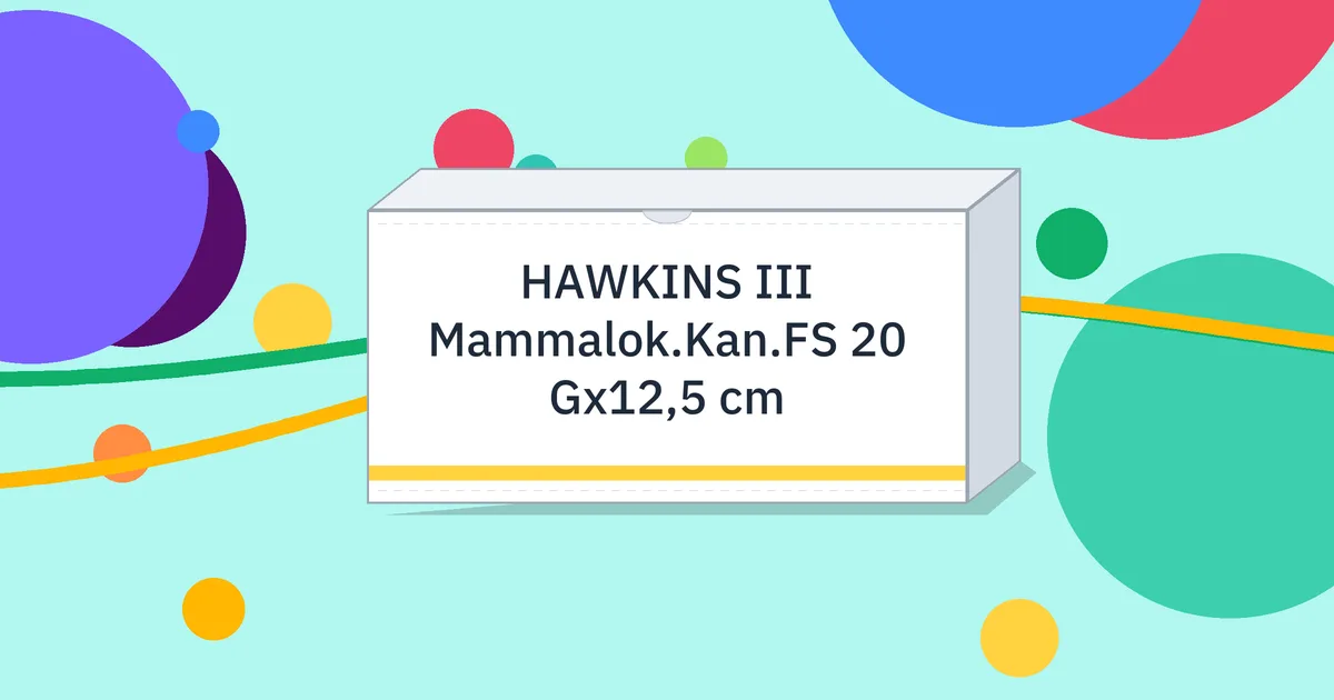 Symbolbild: Packung mit der Aufschrift HAWKINS III Mammalok.Kan.FS 20 Gx12,5 cm (PZN 04501963) – Verfügbarkeit und Bezug in Apotheken in Frankfurt am Main