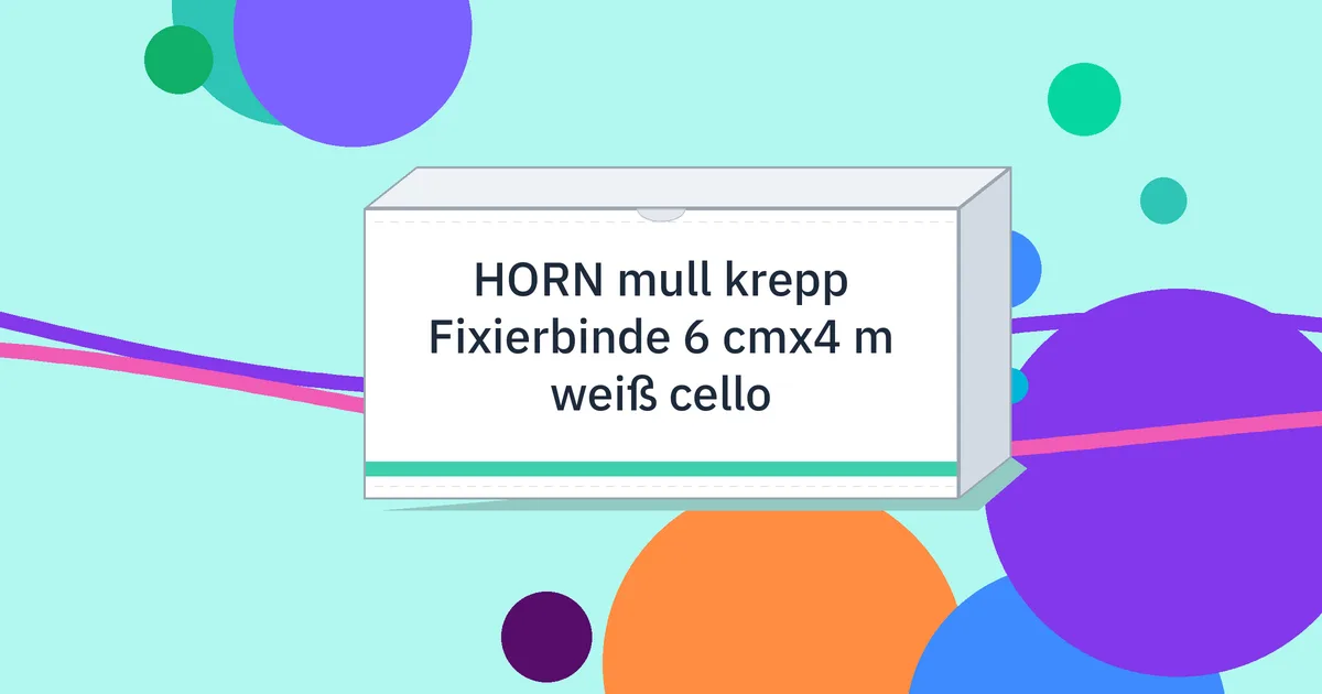 Symbolbild: Packung mit der Aufschrift HORN mull krepp Fixierbinde 6 cmx4 m weiß cello (PZN 04659983) – Verfügbarkeit und Bezug in Apotheken in Frankfurt am Main