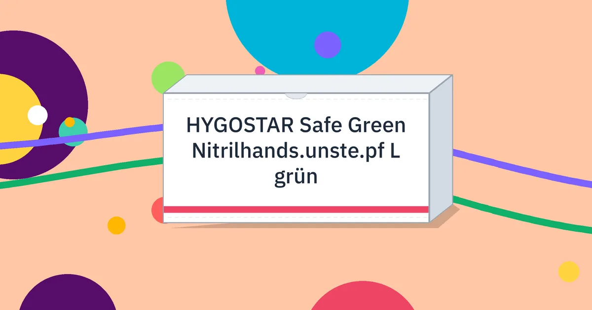 Symbolbild: Packung mit der Aufschrift HYGOSTAR Safe Green Nitrilhands.unste.pf L grün (PZN 20773230) – Verfügbarkeit und Bezug in Apotheken in Frankfurt am Main