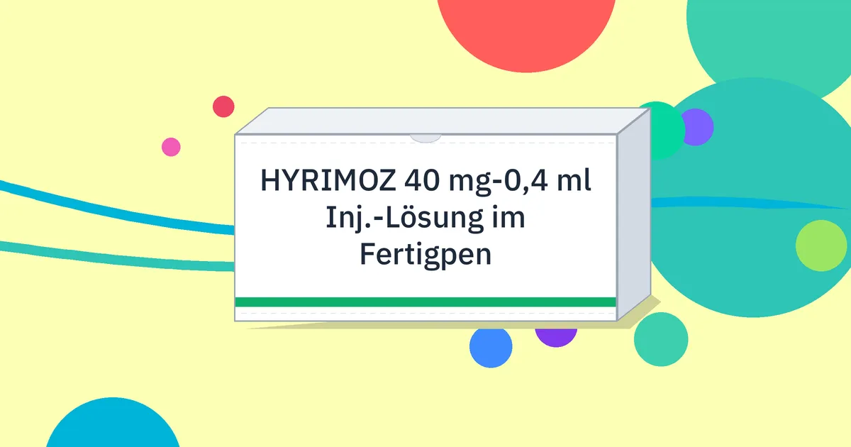 Symbolbild: Packung mit der Aufschrift HYRIMOZ 40 mg-0,4 ml Inj.-Lösung im Fertigpen (PZN 19401457) – Verfügbarkeit und Bezug in Apotheken in Frankfurt am Main