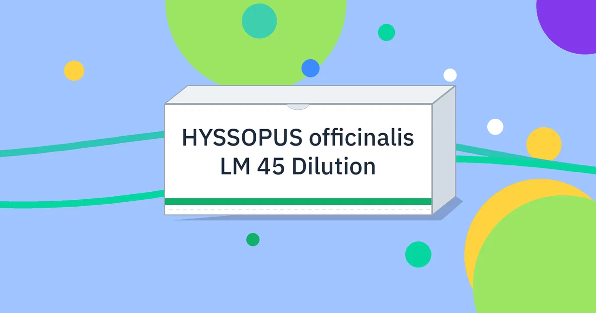 Symbolbild: Packung mit der Aufschrift HYSSOPUS officinalis LM 45 Dilution (PZN 13558399) – Verfügbarkeit und Bezug in Apotheken in Frankfurt am Main