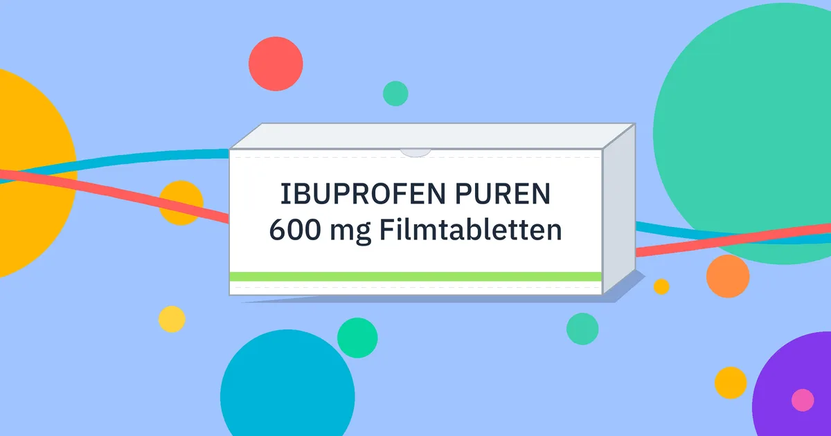 Symbolbild: Packung mit der Aufschrift IBUPROFEN PUREN 600 mg Filmtabletten (PZN 13816708) – Verfügbarkeit und Bezug in Apotheken in Frankfurt am Main
