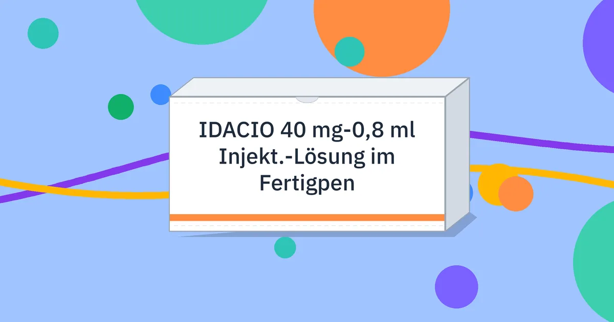 Symbolbild: Packung mit der Aufschrift IDACIO 40 mg-0,8 ml Injekt.-Lösung im Fertigpen (PZN 16206258) – Verfügbarkeit und Bezug in Apotheken in Frankfurt am Main