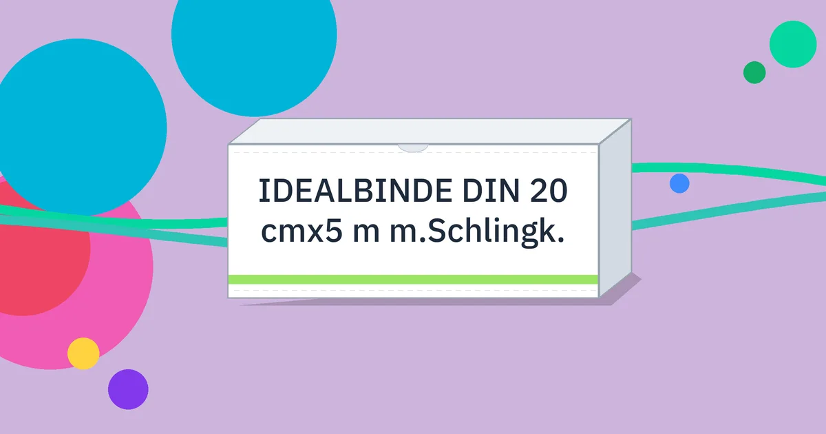 Symbolbild: Packung mit der Aufschrift IDEALBINDE DIN 20 cmx5 m m.Schlingk. (PZN 01720216) – Verfügbarkeit und Bezug in Apotheken in Frankfurt am Main