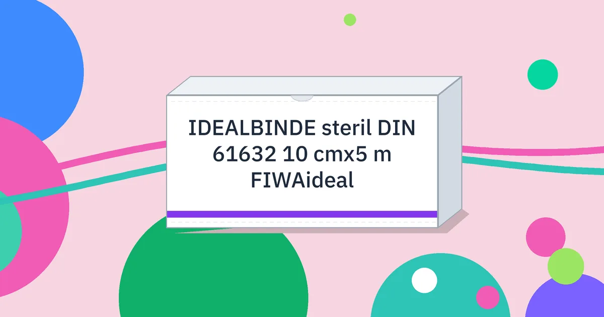 Symbolbild: Packung mit der Aufschrift IDEALBINDE steril DIN 61632 10 cmx5 m FIWAideal (PZN 19723876) – Verfügbarkeit und Bezug in Apotheken in Frankfurt am Main