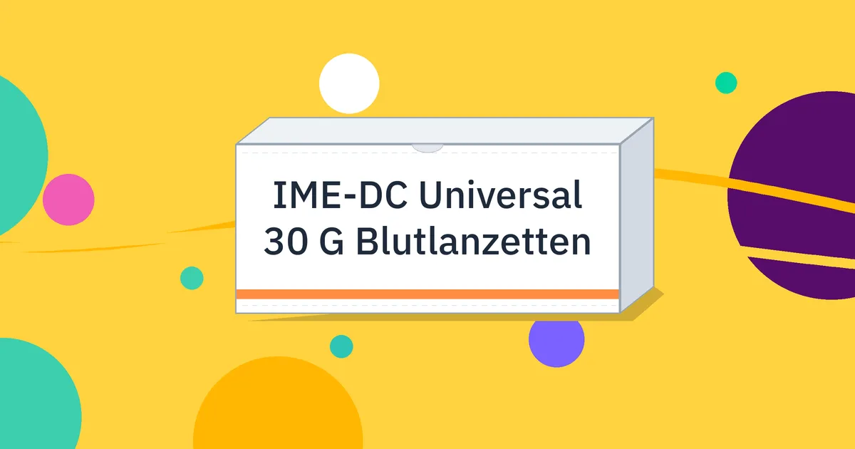 Symbolbild: Packung mit der Aufschrift IME-DC Universal 30 G Blutlanzetten (PZN 11011691) – Verfügbarkeit und Bezug in Apotheken in Frankfurt am Main