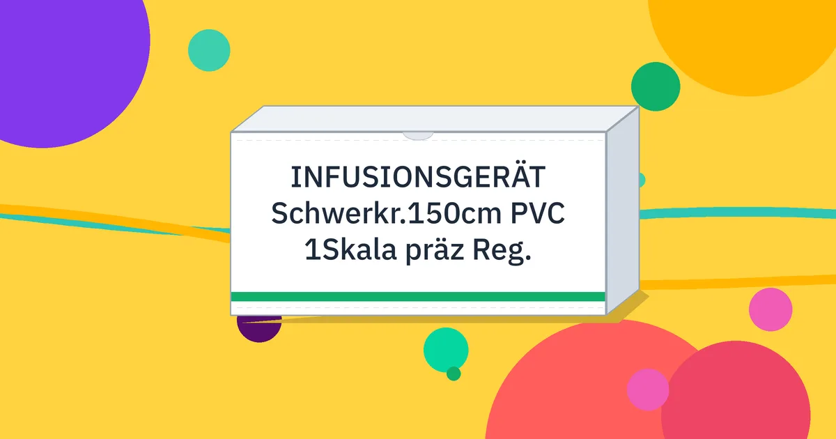 Symbolbild: Packung mit der Aufschrift INFUSIONSGERÄT Schwerkr.150cm PVC 1Skala präz Reg. (PZN 18897870) – Verfügbarkeit und Bezug in Apotheken in Frankfurt am Main