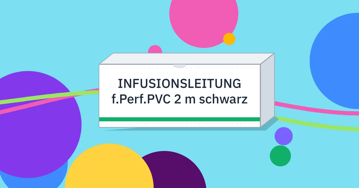 Symbolbild: Packung mit der Aufschrift INFUSIONSLEITUNG f.Perf.PVC 2 m schwarz (PZN 08485132) – Verfügbarkeit und Bezug in Apotheken in Frankfurt am Main
