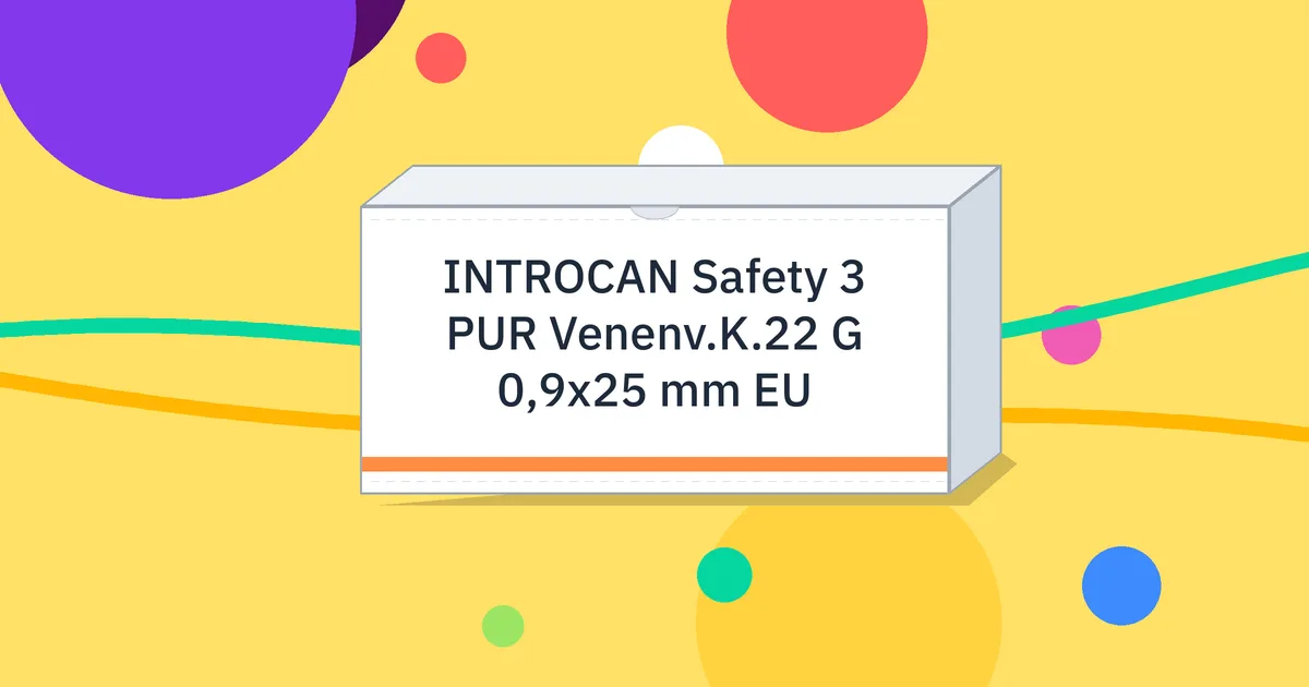 Symbolbild: Packung mit der Aufschrift INTROCAN Safety 3 PUR Venenv.K.22 G 0,9x25 mm EU (PZN 11868701) – Verfügbarkeit und Bezug in Apotheken in Frankfurt am Main