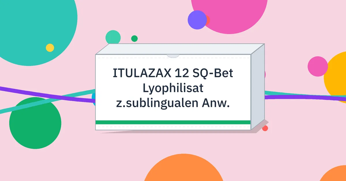 Symbolbild: Packung mit der Aufschrift ITULAZAX 12 SQ-Bet Lyophilisat z.sublingualen Anw. (PZN 18762118) – Verfügbarkeit und Bezug in Apotheken in Frankfurt am Main