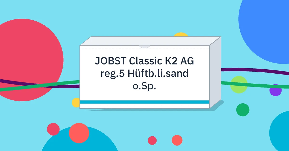 Symbolbild: Packung mit der Aufschrift JOBST Classic K2 AG reg.5 Hüftb.li.sand o.Sp. (PZN 13066207) – Verfügbarkeit und Bezug in Apotheken in Frankfurt am Main