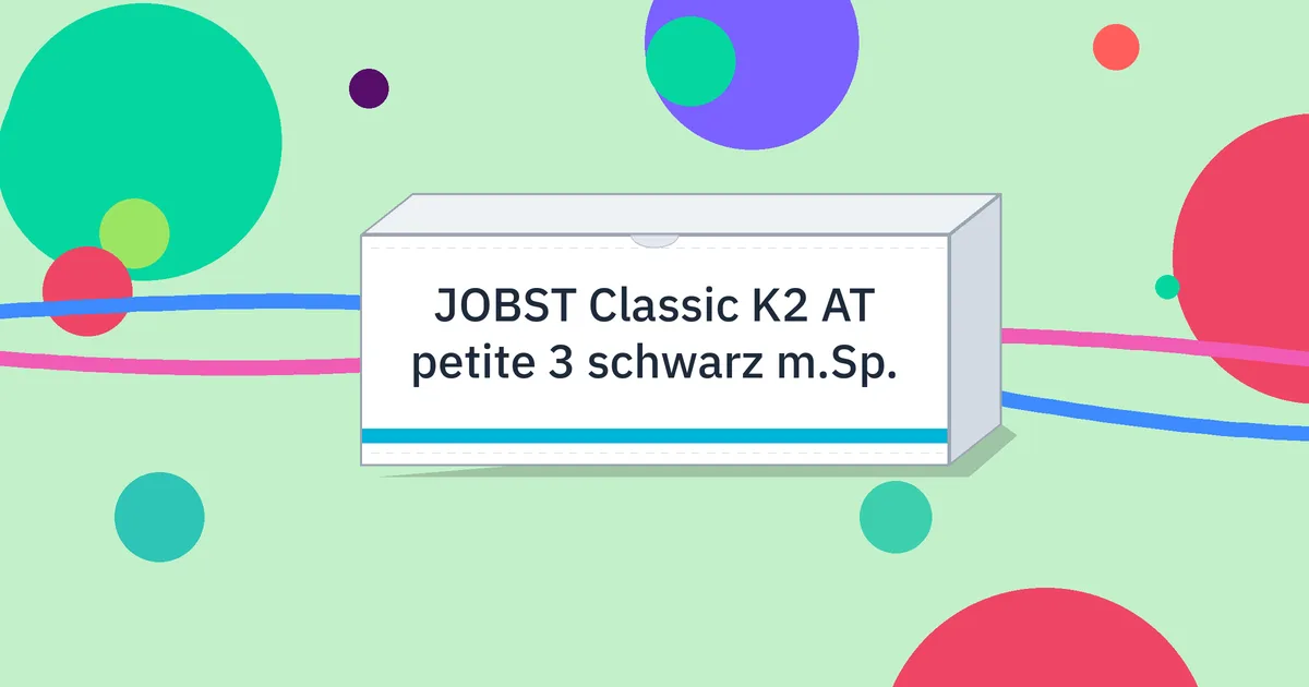 Symbolbild: Packung mit der Aufschrift JOBST Classic K2 AT petite 3 schwarz m.Sp. (PZN 10728760) – Verfügbarkeit und Bezug in Apotheken in Frankfurt am Main