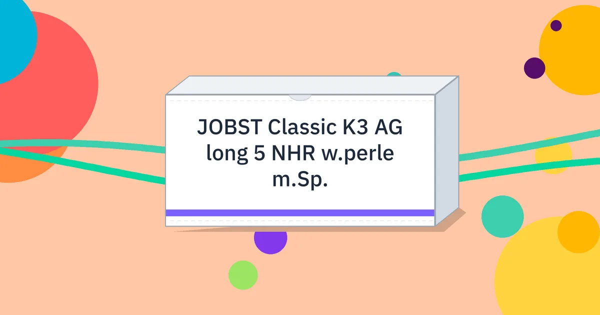 Symbolbild: Packung mit der Aufschrift JOBST Classic K3 AG long 5 NHR w.perle m.Sp. (PZN 13071823) – Verfügbarkeit und Bezug in Apotheken in Frankfurt am Main