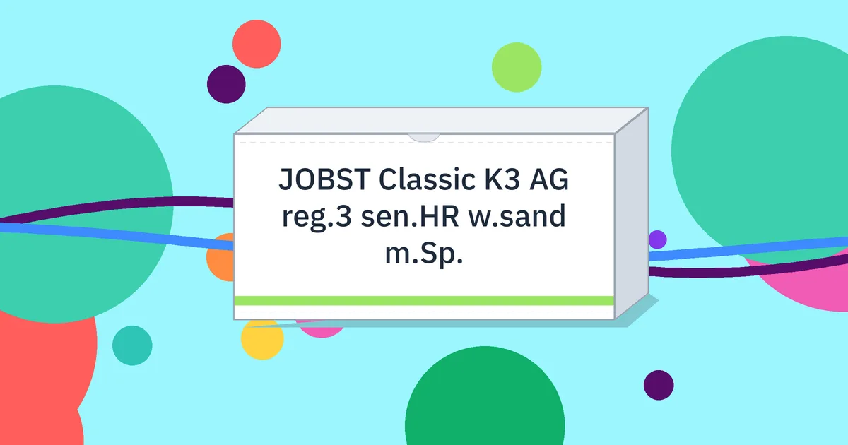 Symbolbild: Packung mit der Aufschrift JOBST Classic K3 AG reg.3 sen.HR w.sand m.Sp. (PZN 17957759) – Verfügbarkeit und Bezug in Apotheken in Frankfurt am Main
