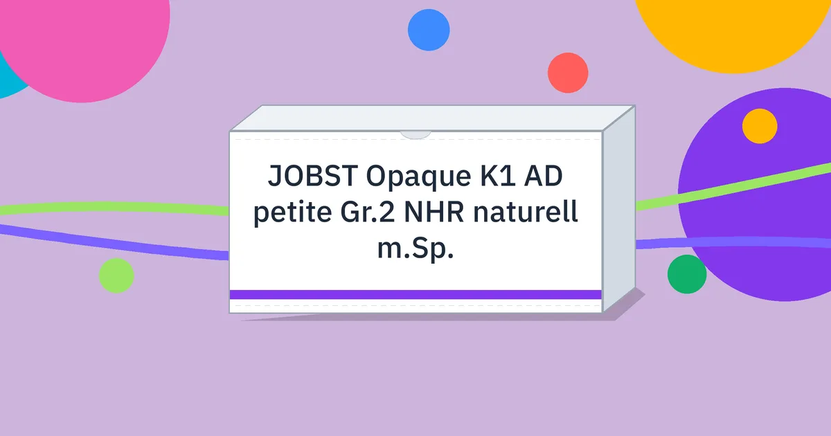 Symbolbild: Packung mit der Aufschrift JOBST Opaque K1 AD petite Gr.2 NHR naturell m.Sp. (PZN 13078883) – Verfügbarkeit und Bezug in Apotheken in Frankfurt am Main