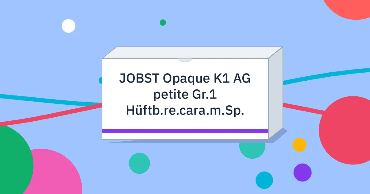 Symbolbild: Packung mit der Aufschrift JOBST Opaque K1 AG petite Gr.1 Hüftb.re.cara.m.Sp. (PZN 13098992) – Verfügbarkeit und Bezug in Apotheken in Frankfurt am Main