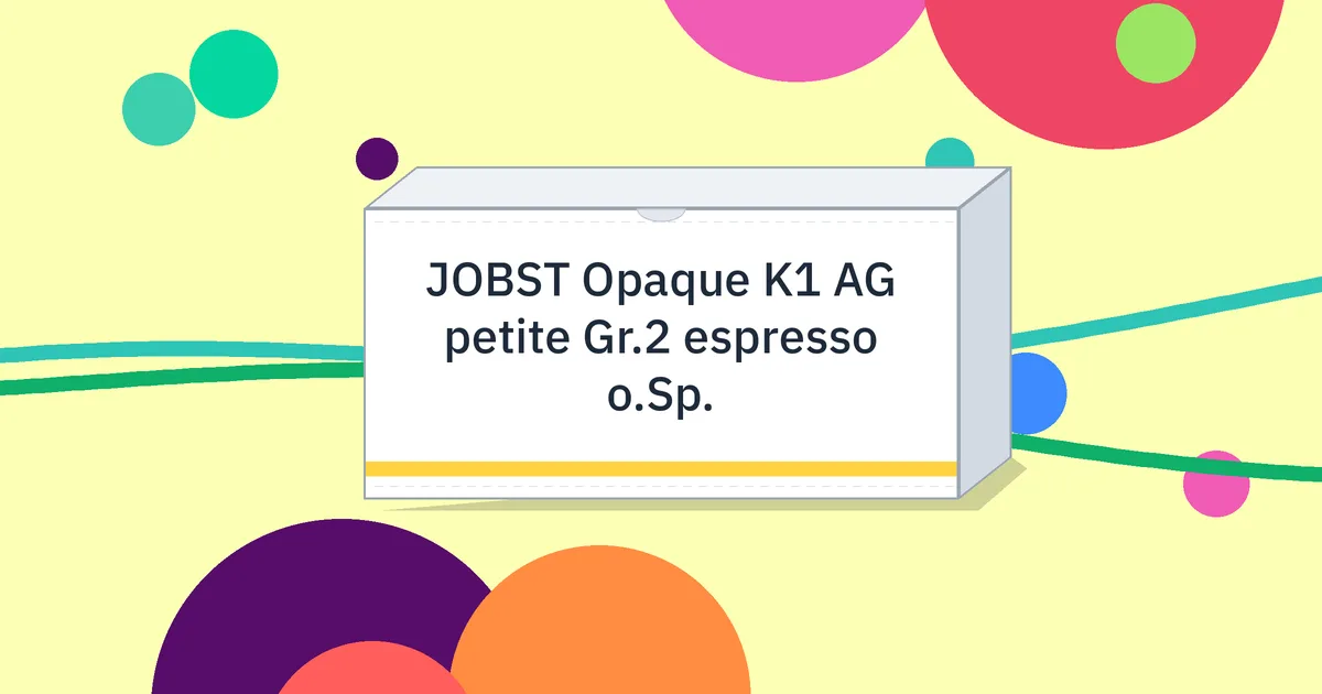 Symbolbild: Packung mit der Aufschrift JOBST Opaque K1 AG petite Gr.2 espresso o.Sp. (PZN 16270629) – Verfügbarkeit und Bezug in Apotheken in Frankfurt am Main