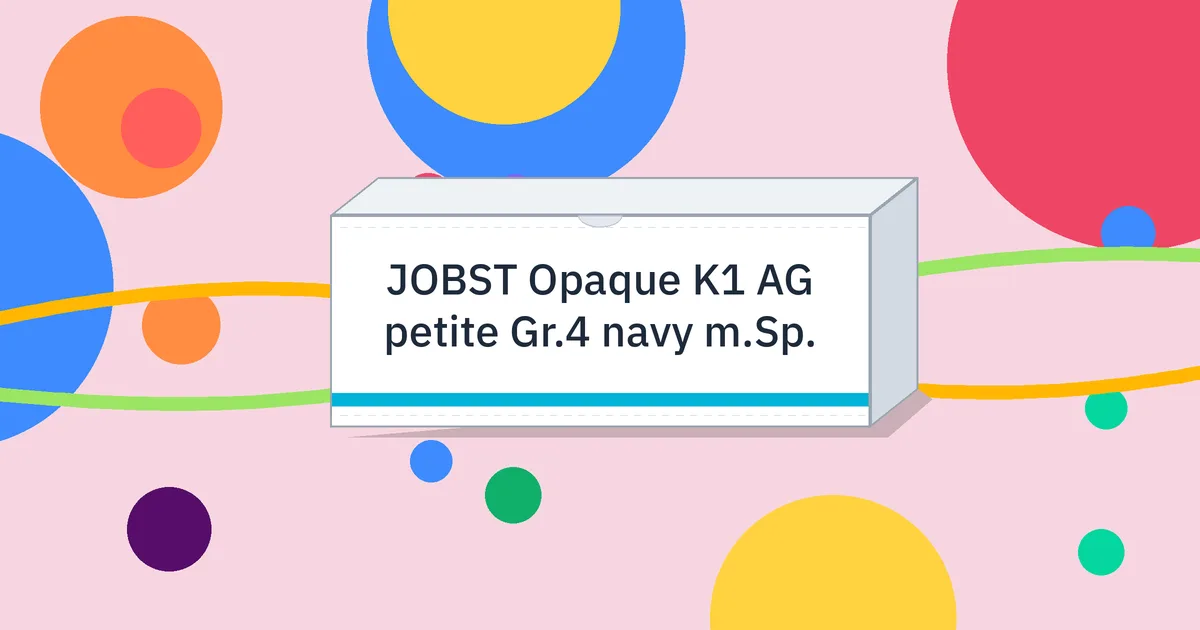 Symbolbild: Packung mit der Aufschrift JOBST Opaque K1 AG petite Gr.4 navy m.Sp. (PZN 13084197) – Verfügbarkeit und Bezug in Apotheken in Frankfurt am Main