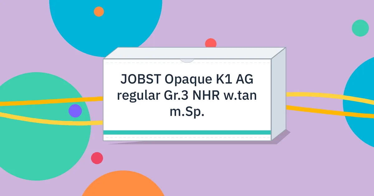 Symbolbild: Packung mit der Aufschrift JOBST Opaque K1 AG regular Gr.3 NHR w.tan m.Sp. (PZN 16266591) – Verfügbarkeit und Bezug in Apotheken in Frankfurt am Main