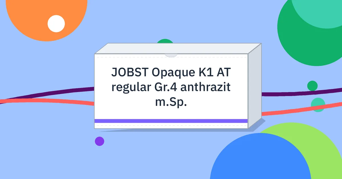 Symbolbild: Packung mit der Aufschrift JOBST Opaque K1 AT regular Gr.4 anthrazit m.Sp. (PZN 16274165) – Verfügbarkeit und Bezug in Apotheken in Frankfurt am Main