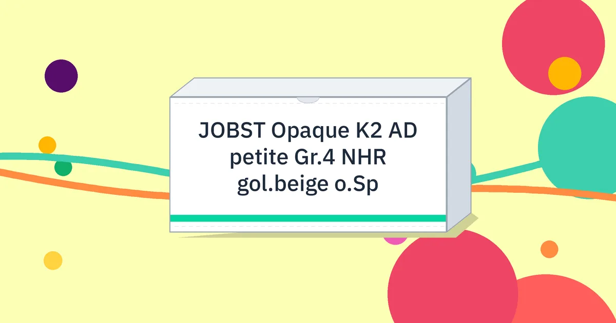 Symbolbild: Packung mit der Aufschrift JOBST Opaque K2 AD petite Gr.4 NHR gol.beige o.Sp (PZN 16278619) – Verfügbarkeit und Bezug in Apotheken in Frankfurt am Main