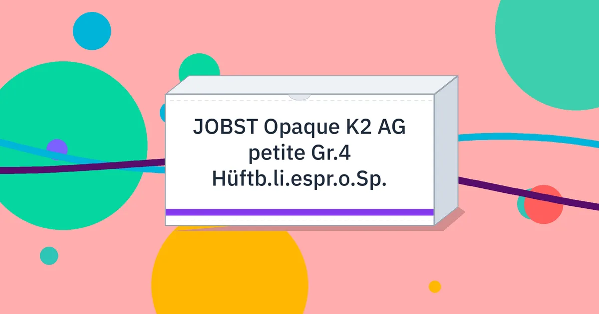 Symbolbild: Packung mit der Aufschrift JOBST Opaque K2 AG petite Gr.4 Hüftb.li.espr.o.Sp. (PZN 16288486) – Verfügbarkeit und Bezug in Apotheken in Frankfurt am Main