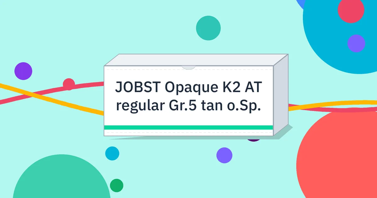 Symbolbild: Packung mit der Aufschrift JOBST Opaque K2 AT regular Gr.5 tan o.Sp. (PZN 16289623) – Verfügbarkeit und Bezug in Apotheken in Frankfurt am Main